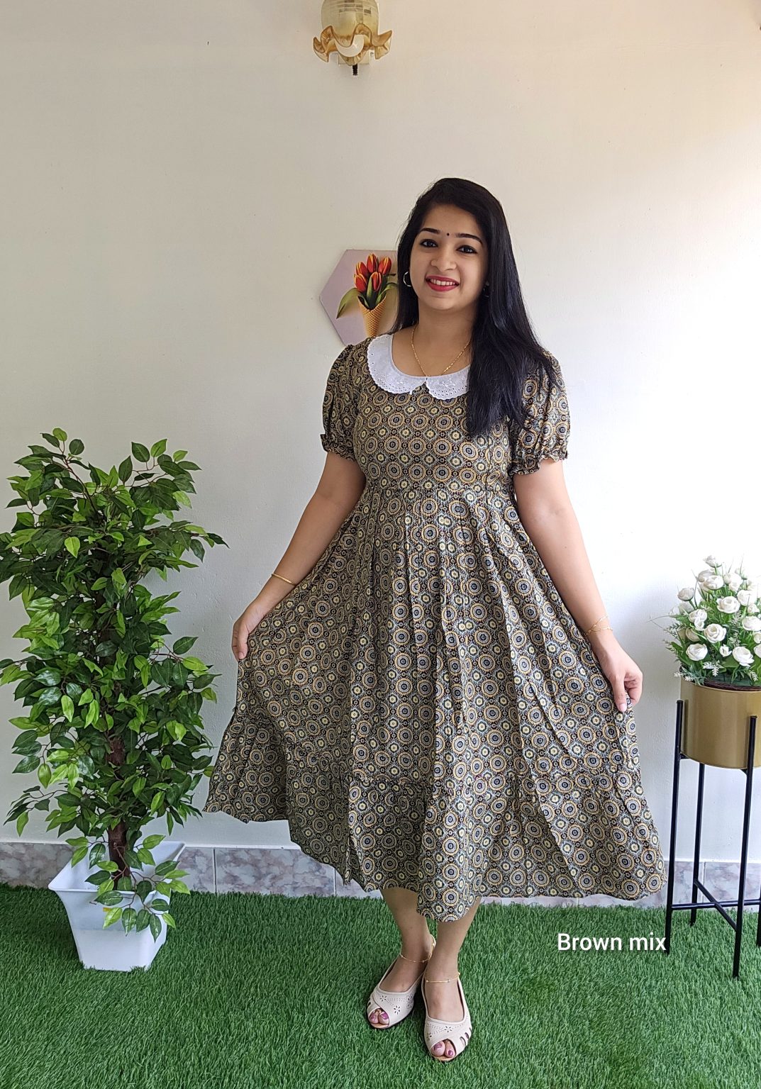 Maternity/Pure Cotton/Feeding Frocks-BROWN MIX – Priya's Magic World